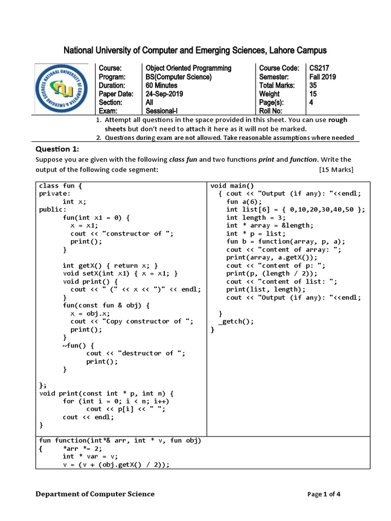 Oop Mid I Fall 2019 Solution Pdf Subroutine String Computer Science