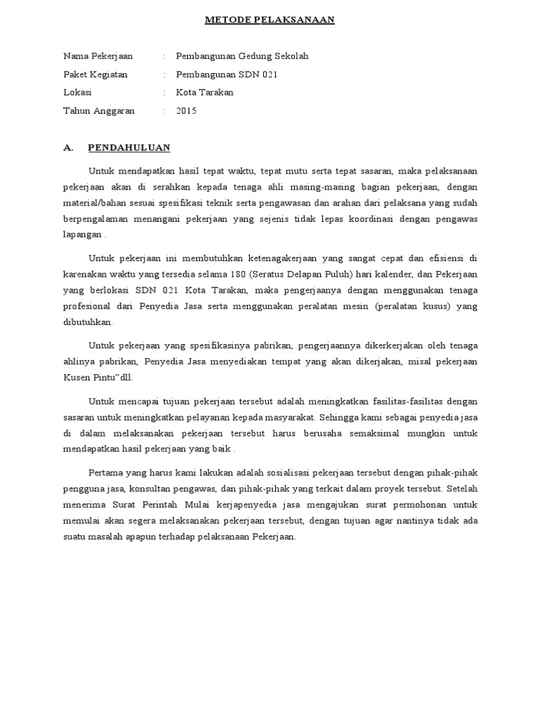 Contoh Metode Pelaksanaan | PDF