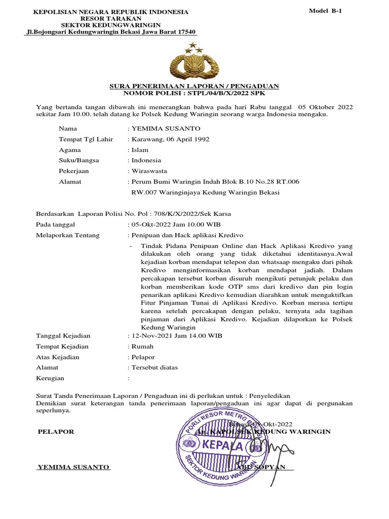 Surat Tanda Penerimaan Laporan Pengaduan | PDF