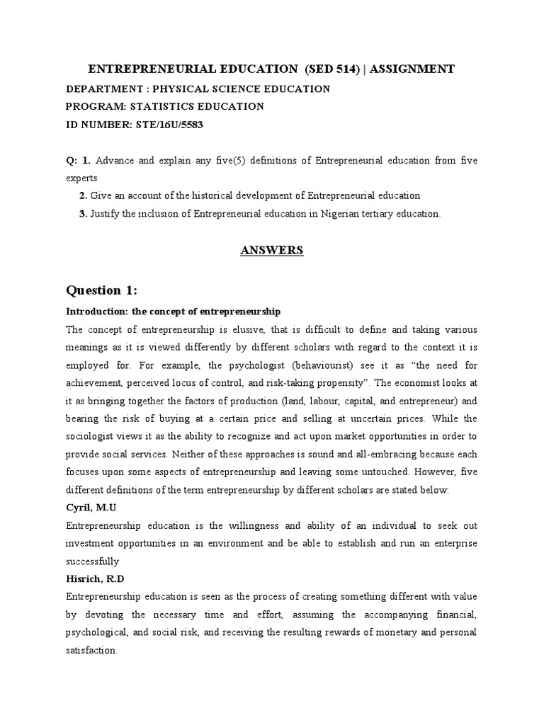 Sed 514 Assignment Pdf Entrepreneurship Innovation