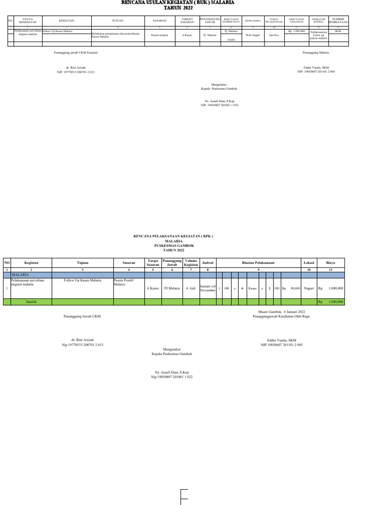 Ruk RPK Malaria 2022 | PDF