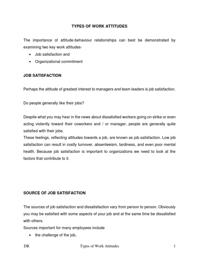 Types of Work Attitudes | PDF | Job Satisfaction | Business