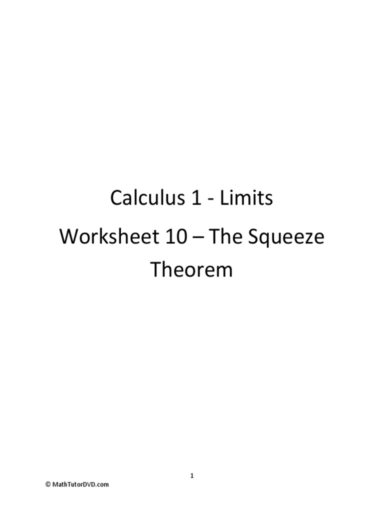 Calculus 1 - Limits - Worksheet 10 - The Squeezing Theorem | PDF ...