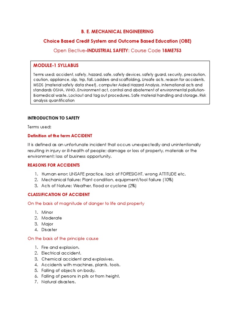 Module-1 Notes | PDF | Occupational Safety And Health Administration ...