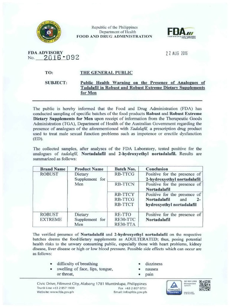 FDA Advisory No. 2016 092 | PDF
