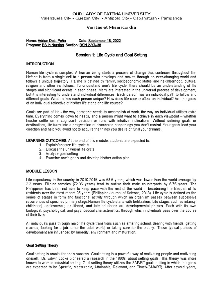 Life Cycle and Goal Setting Insights | PDF | Goal | Goal Setting