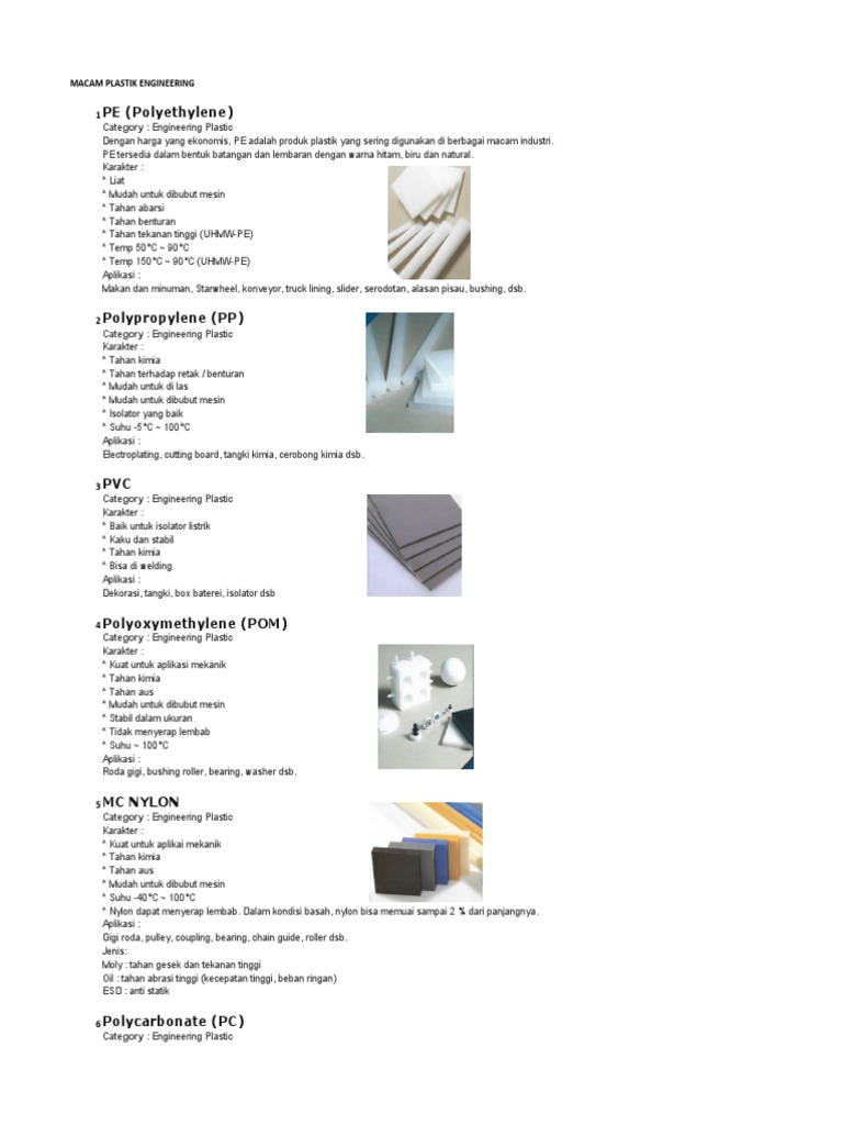 Jenis-Jenis Plastik Engineering | PDF | Teknologi & Rekayasa