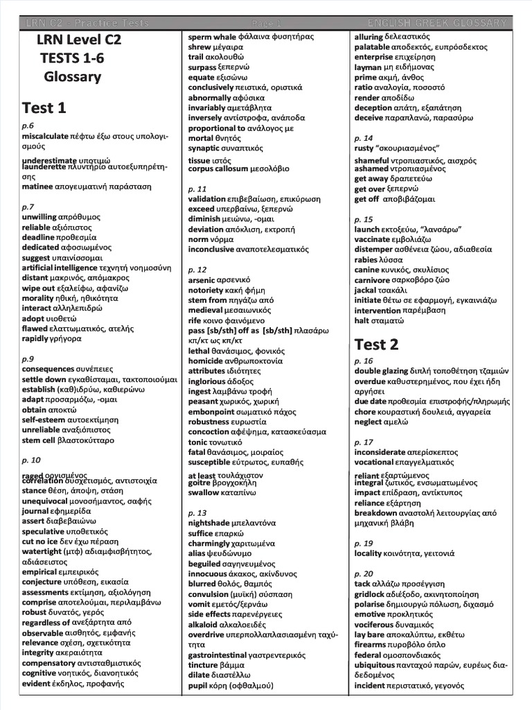 Succeed in LRN Level c2 English Greek Glossary | PDF