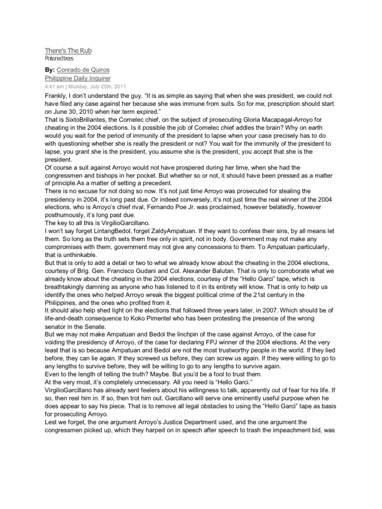 The Case for Prosecuting Gloria Macapagal-Arroyo: Virgilio Garcillano's ...