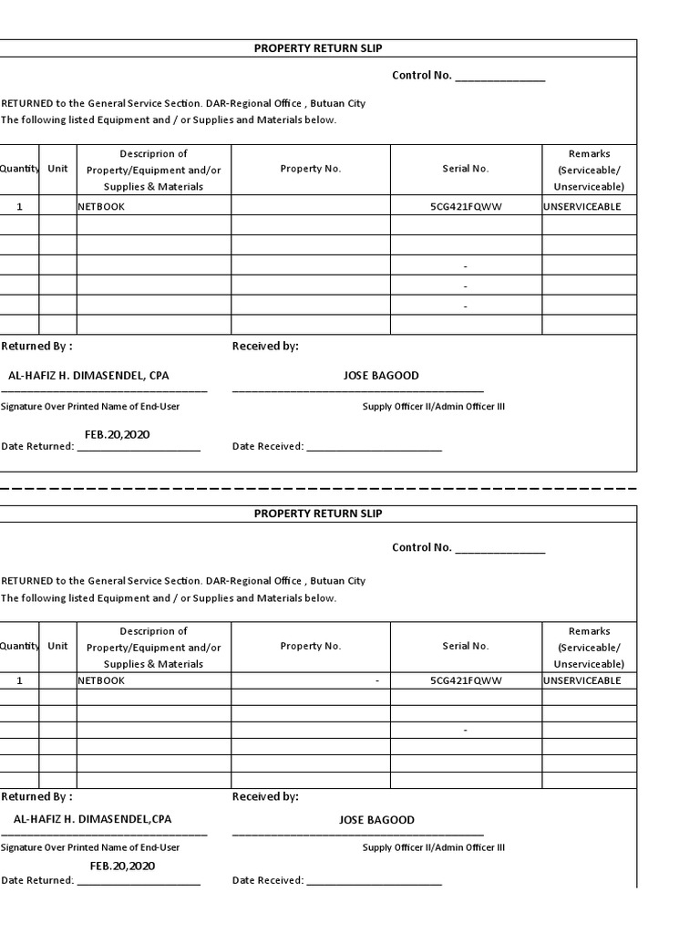 Return Slip | Download Free PDF | Computing | Classes Of Computers