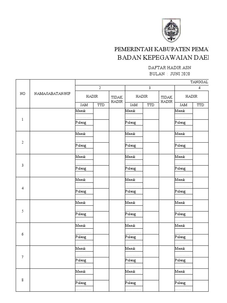 Format Absensi Juni 20 | PDF
