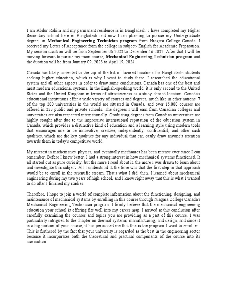 Sop Final | PDF | Academic Degree | College