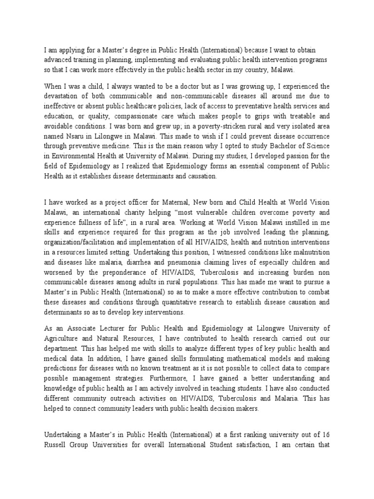 Personal Statement- University of Leeds 2023 | PDF | Public Health ...