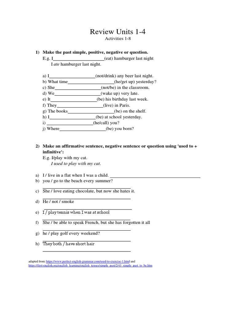 Review Units 1-4 - English 3 - Activities | PDF