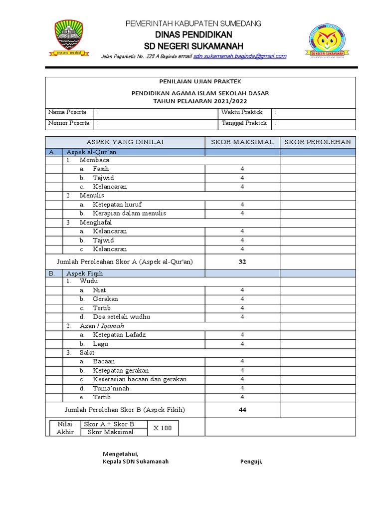 Borang Penilaian Ujian Praktek | PDF