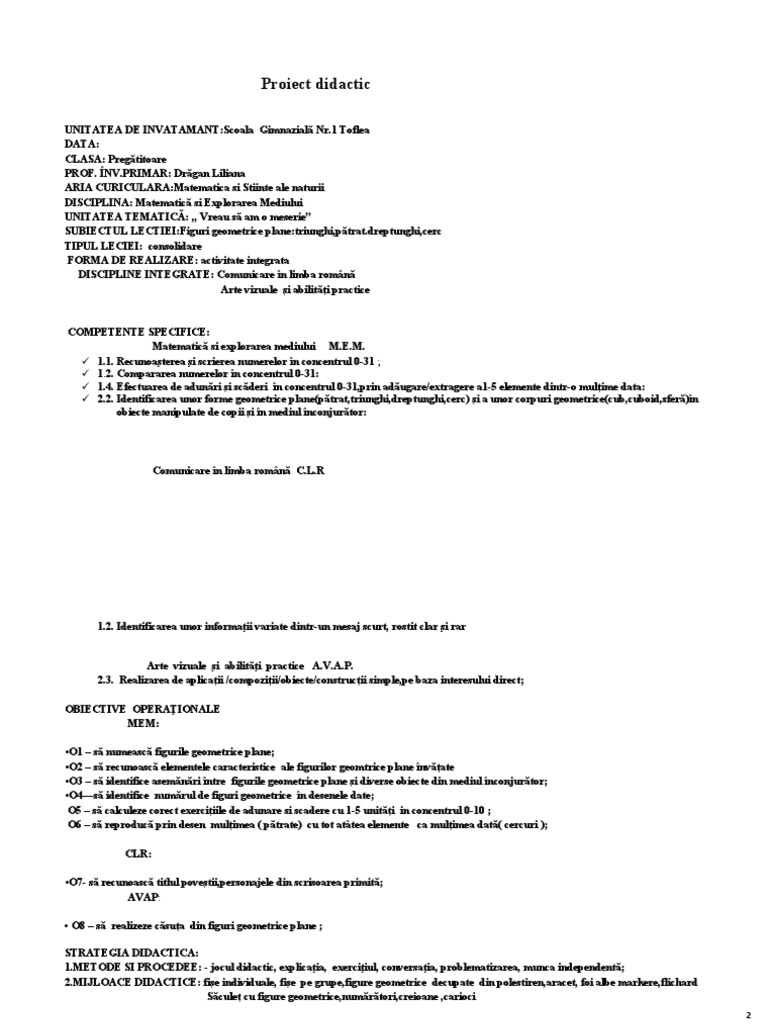 22 Proiect Didactic Matematica | PDF
