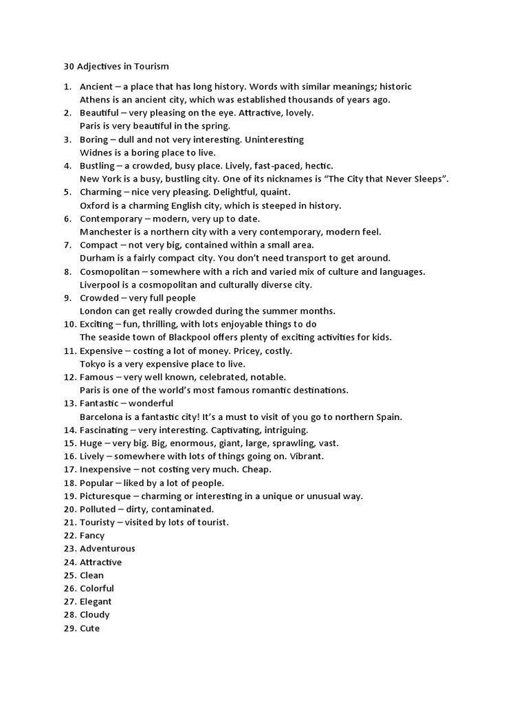 30 Adjectives in Tourism Meanings | PDF | Travel