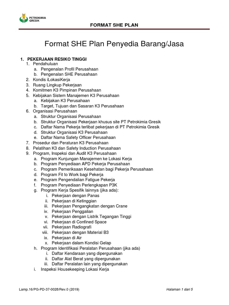 Format SHE Plan untuk K3 Perusahaan | PDF | Bisnis