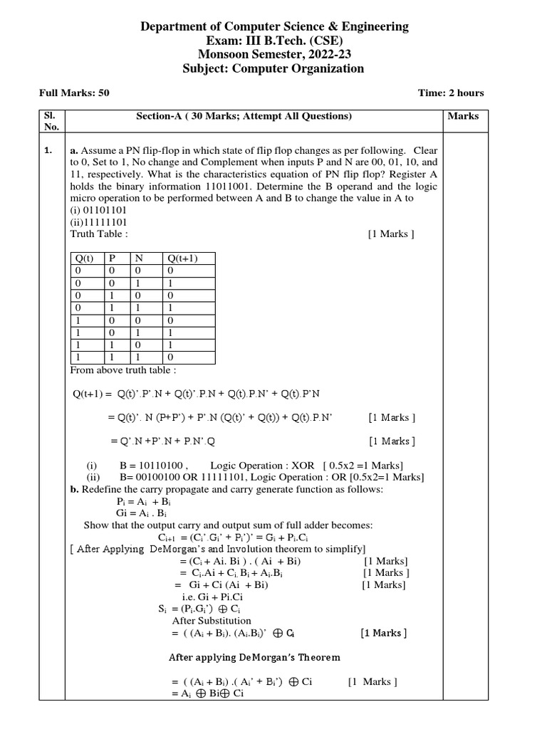 Mid Semester Model Answer | PDF | Bit | Multiplication