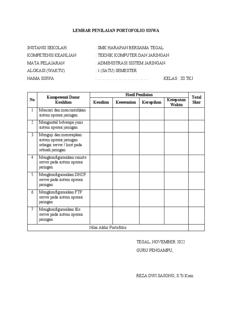 Lembar Penilaian Portofolio Siswa | PDF Lembar Penilaian Portofolio Siswa | PDF