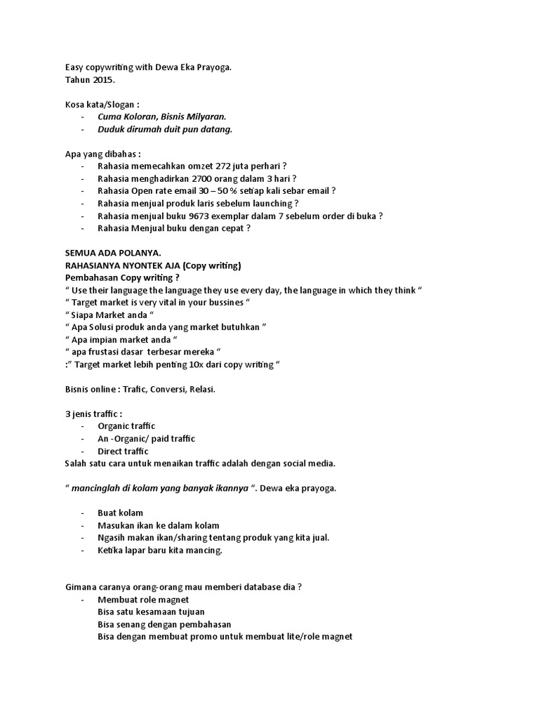 Easy Copywriting With Dewa Eka Prayoga | PDF