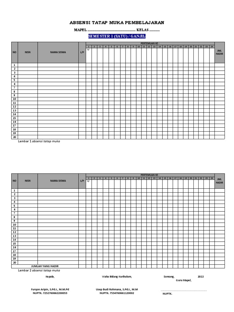 Absensi Tatap Muka Pembelajaran | PDF