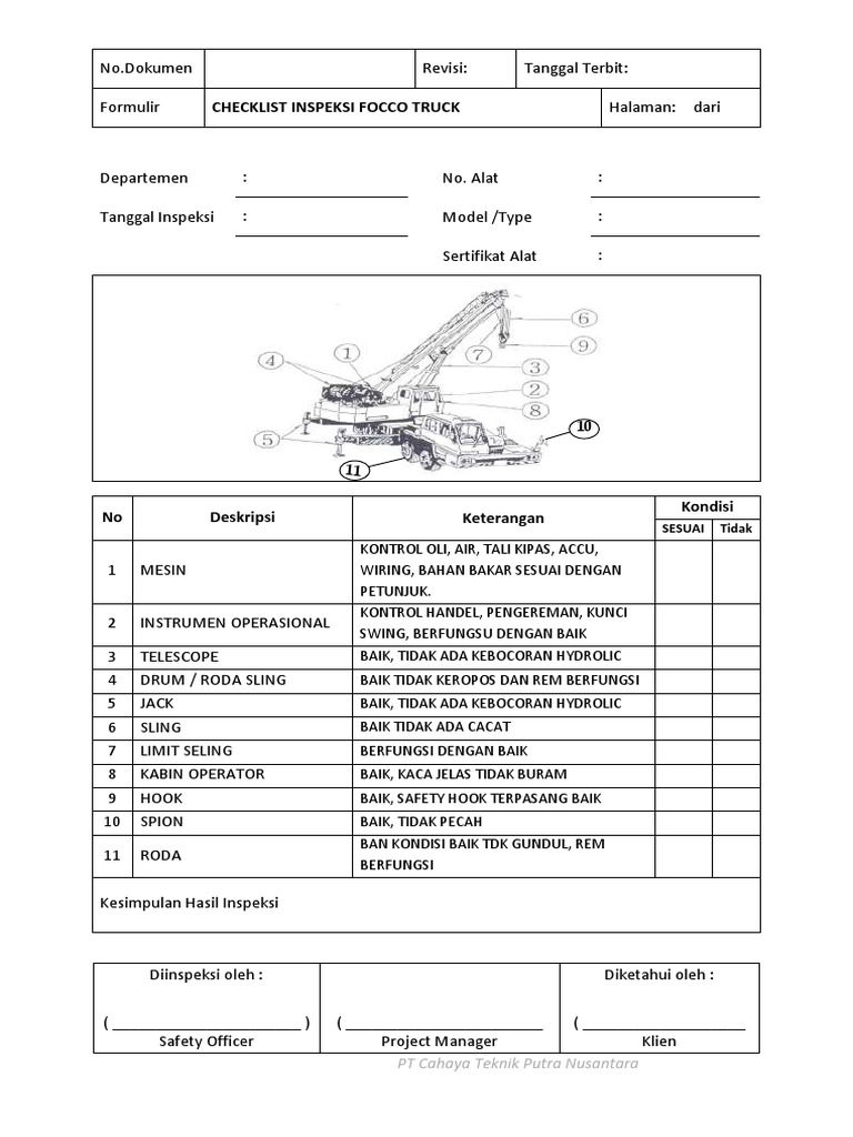 Form Check List Inspeksi Focco Truck | PDF