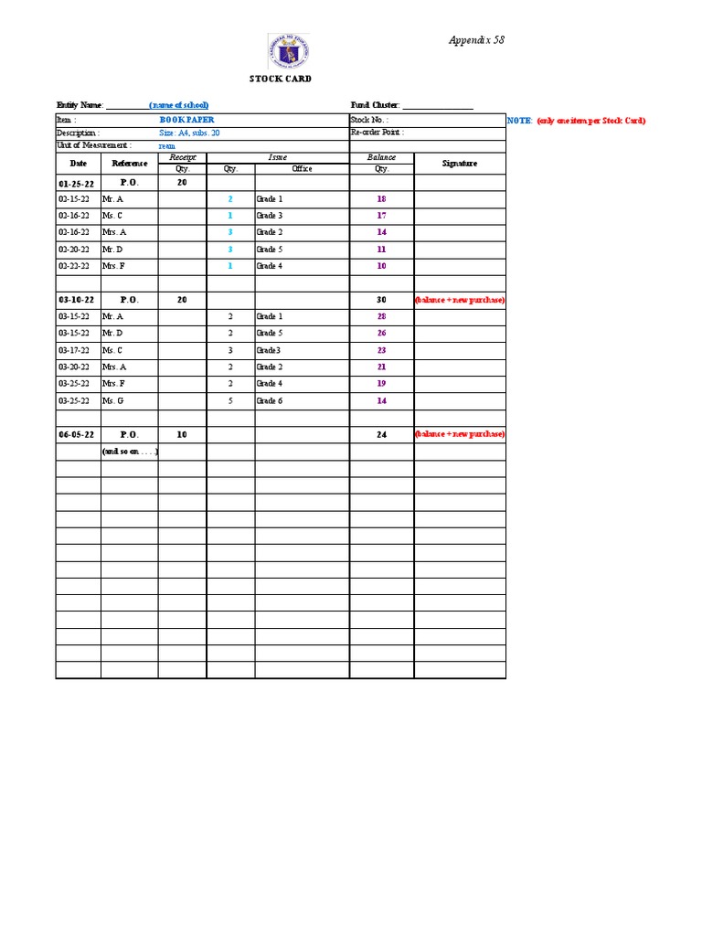 Stock Card Sample | PDF