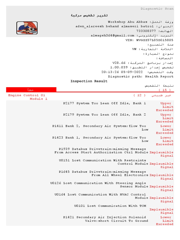 VW Diagnostic Error Report | PDF | Airbag | Switch