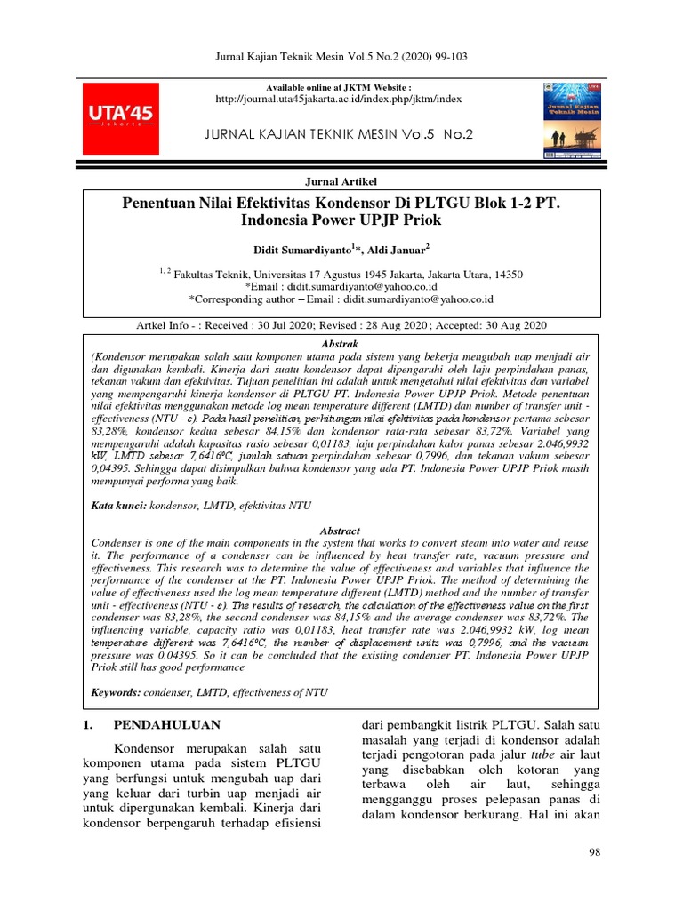 Nilai Efektivitas Kondensor Di PLTGU Blok 1-2 UPJP Priok | PDF