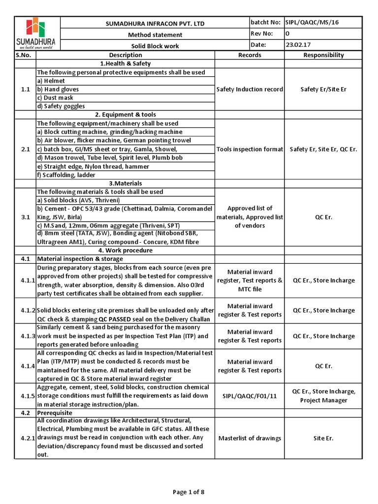 Solid Block Work Pdf Masonry Mortar Masonry