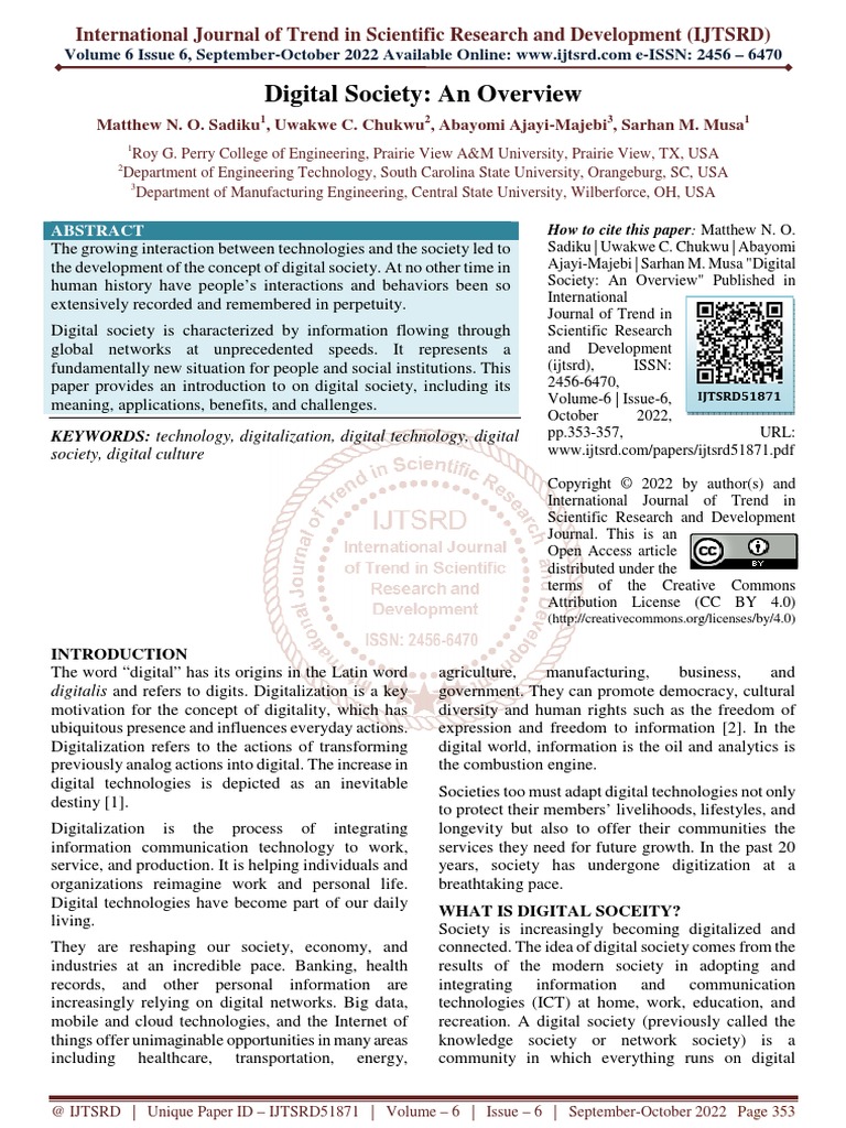 Digital Society An Overview | PDF | Society | Information