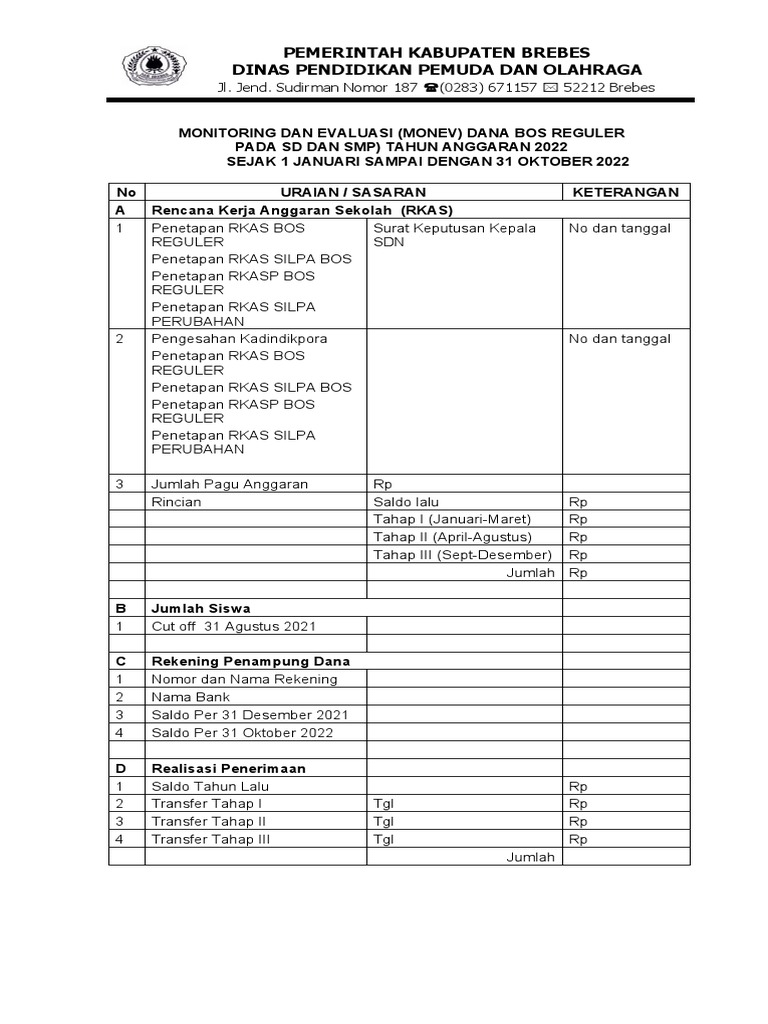 Instrument Monev Bos | PDF