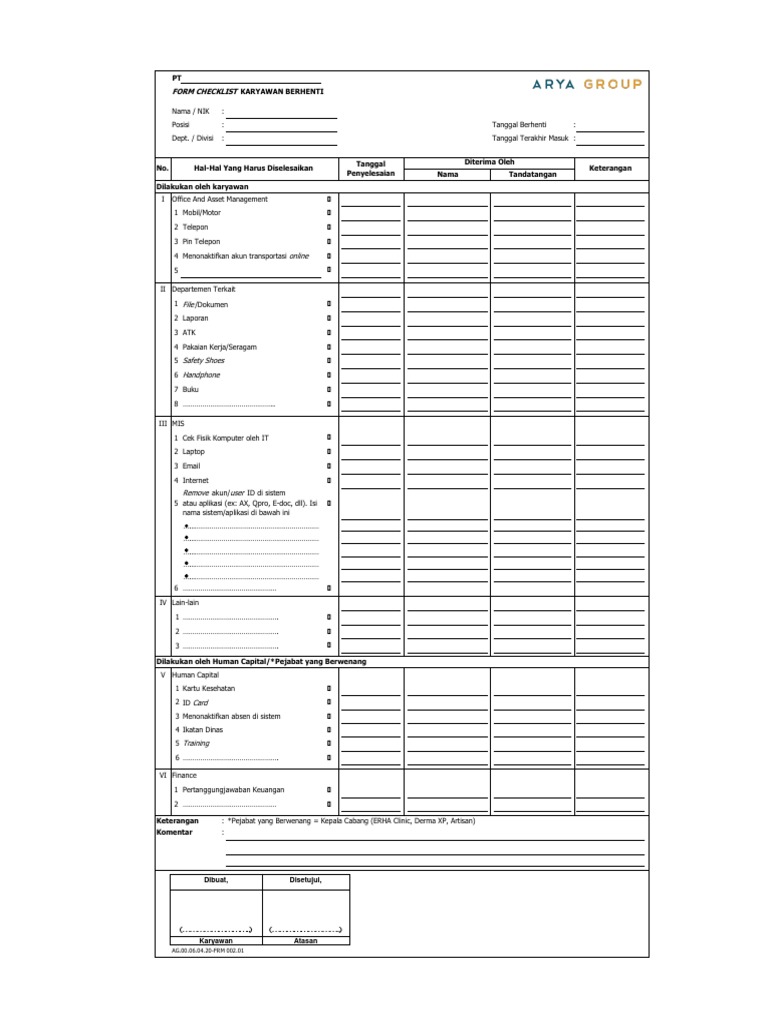 Form Checklist Karyawan Berhenti Pdf