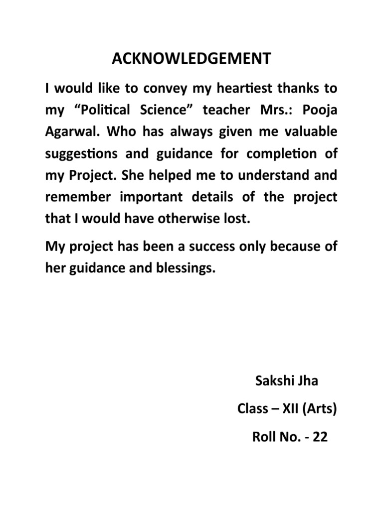 ACKNOWLEDGEMENT of School Project | PDF