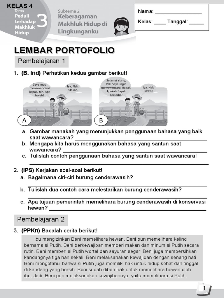 Lembar Portofolio Bupena 4a Tema 3 Sub 2 | PDF