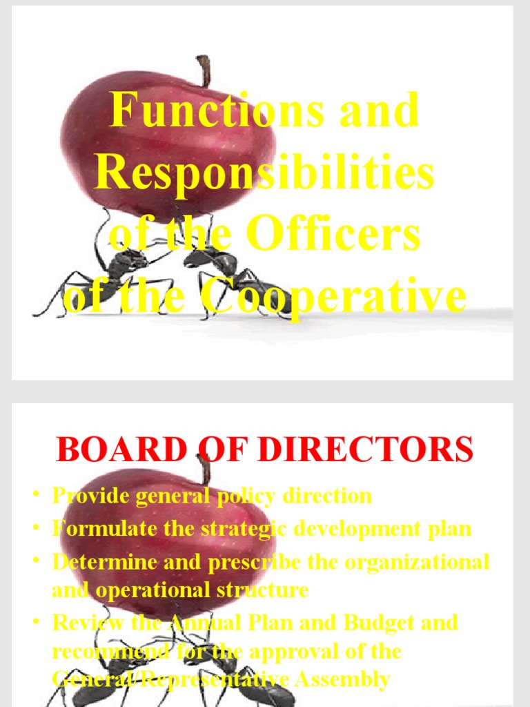 Functions and Responsibilities of The Officers of The Cooperative | PDF ...