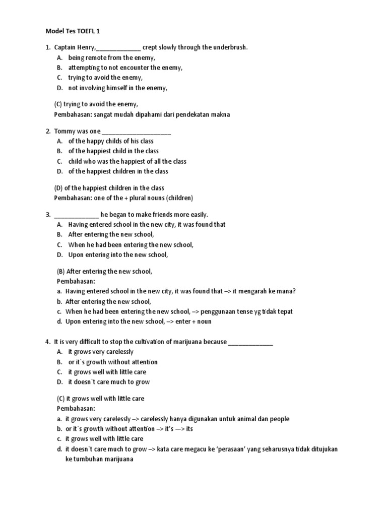 Contoh TOEFL 1 | PDF | Verb | Subject (Grammar)