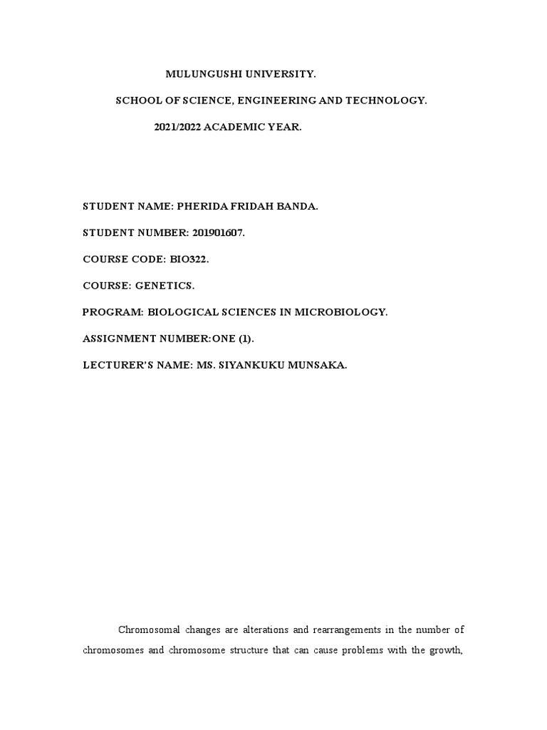 Genetics Assignment One | PDF | Ploidy | Chromosome Genetics Assignment One | PDF | Ploidy | Chromosome