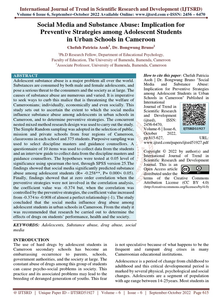 Social Media and Substance Abuse Implication For Preventive Strategies ...