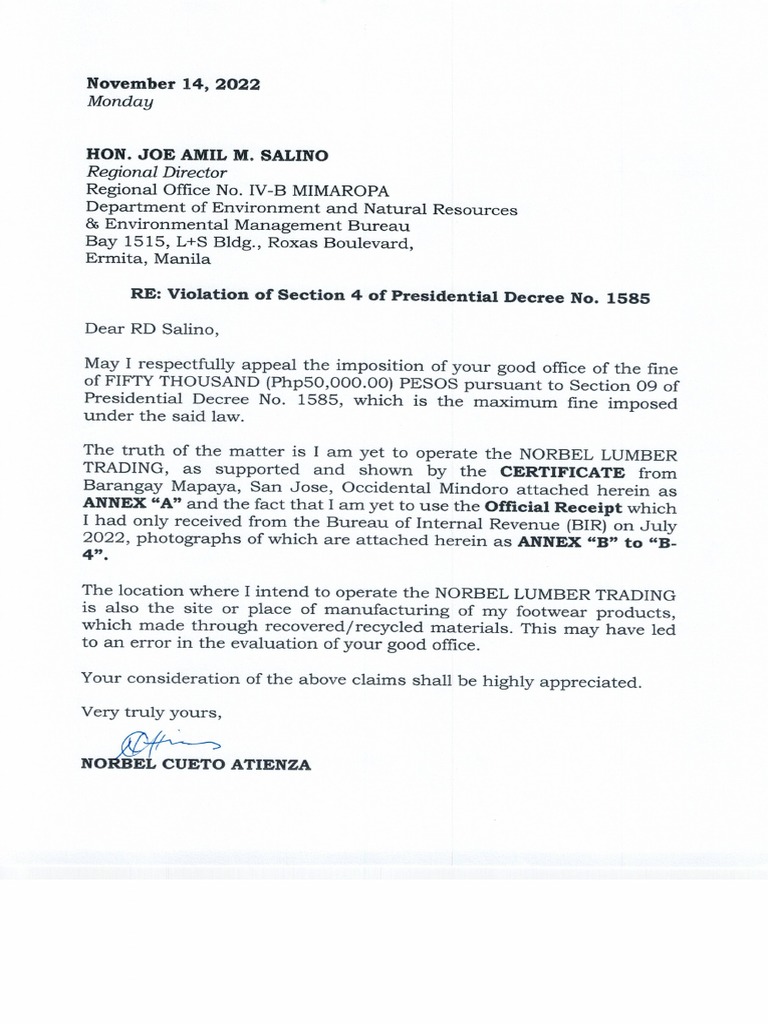 Letter To DENR & EMB | PDF