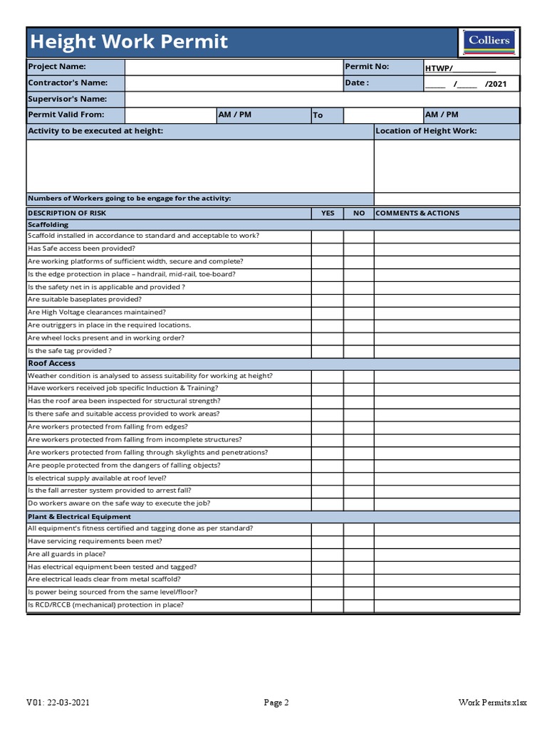Height Work Permit | PDF