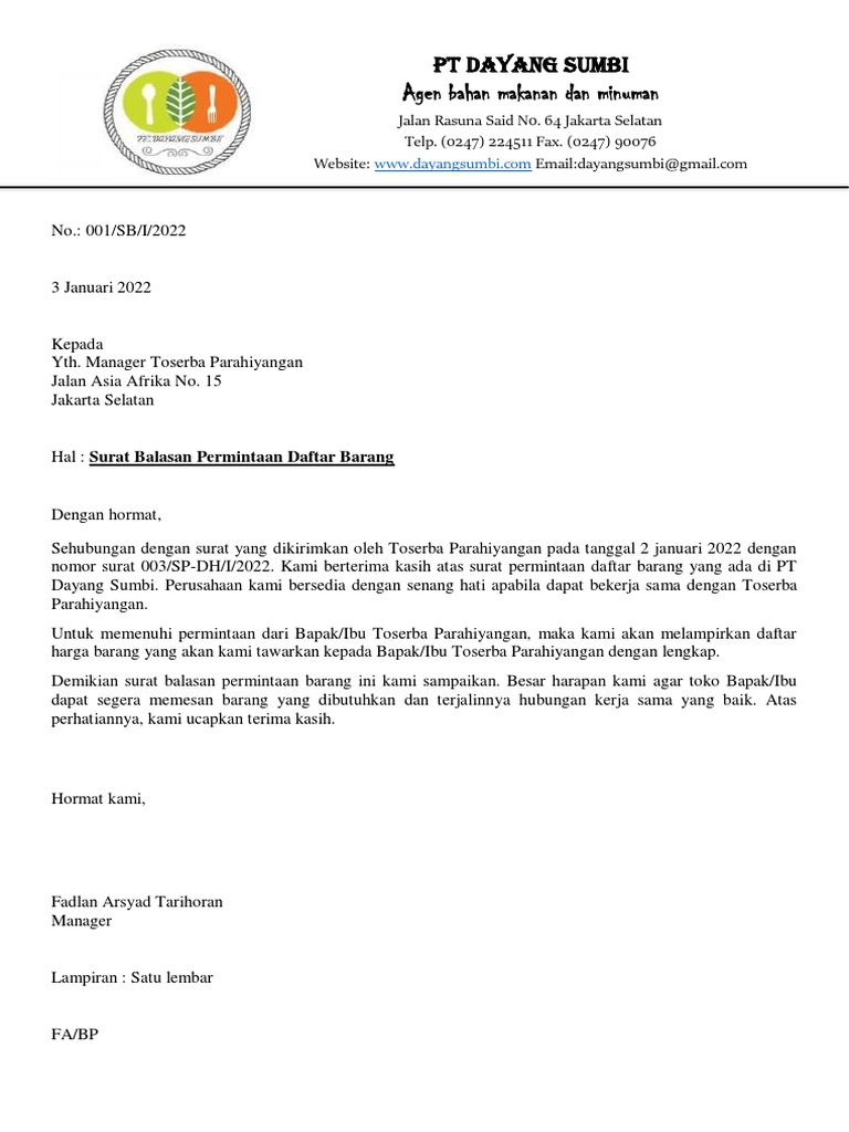 Surat Balasan Permintaan | PDF