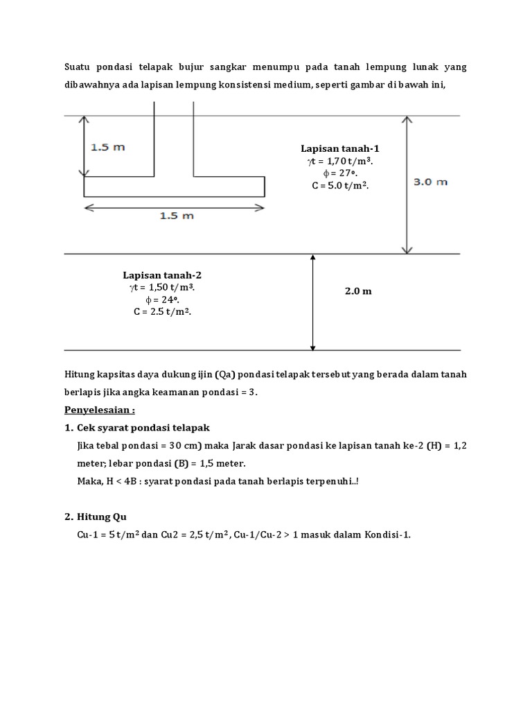 Contoh Soal Pondasi Di Tanah Berlapis Ke-2 | PDF