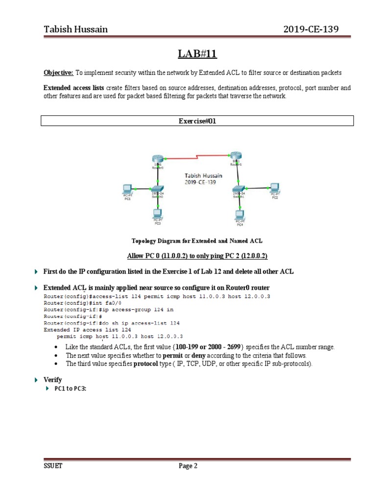 Lab#11- Extended ACL CCN | PDF | Internet Protocol Suite | Internet Protocols