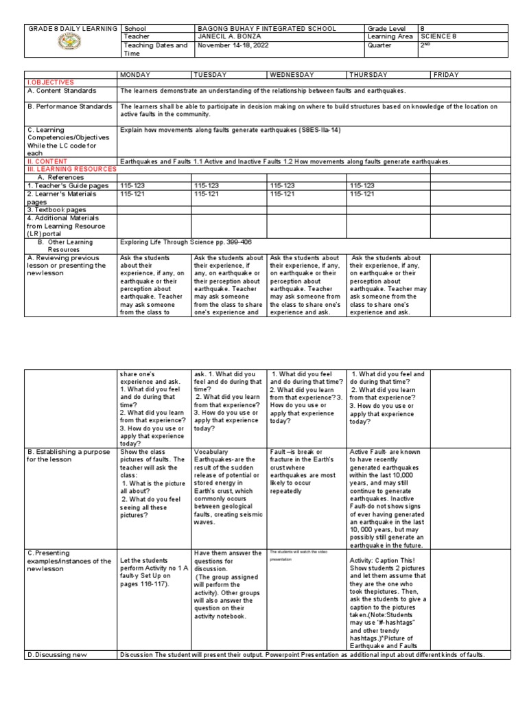 I Objectives | PDF | Earthquakes | Learning