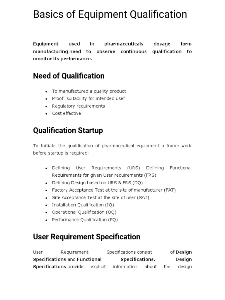 Basics of Equipment Qualification | PDF | Verification And Validation | Specification (Technical ...