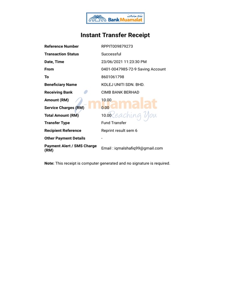 Instant Transfer Receipt | PDF