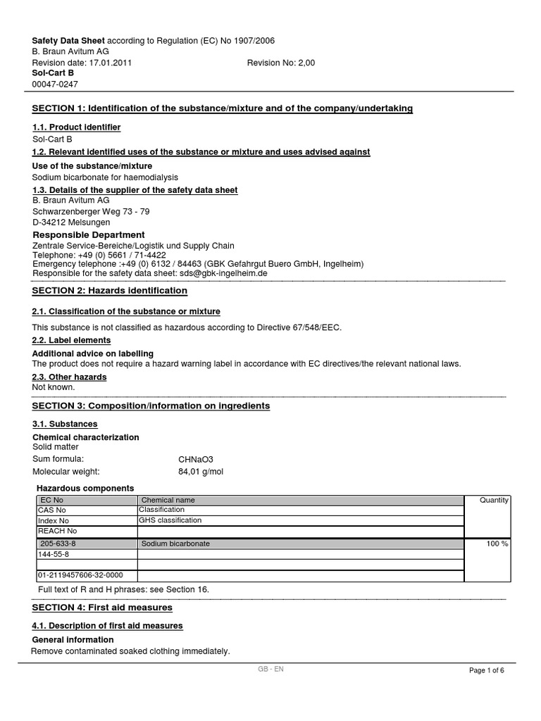 Solcart B Safetydatasheet | PDF | Waste | Waste Management