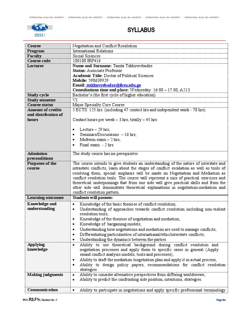 Negotiations And Conflict Resolution Upload Pdf Negotiation